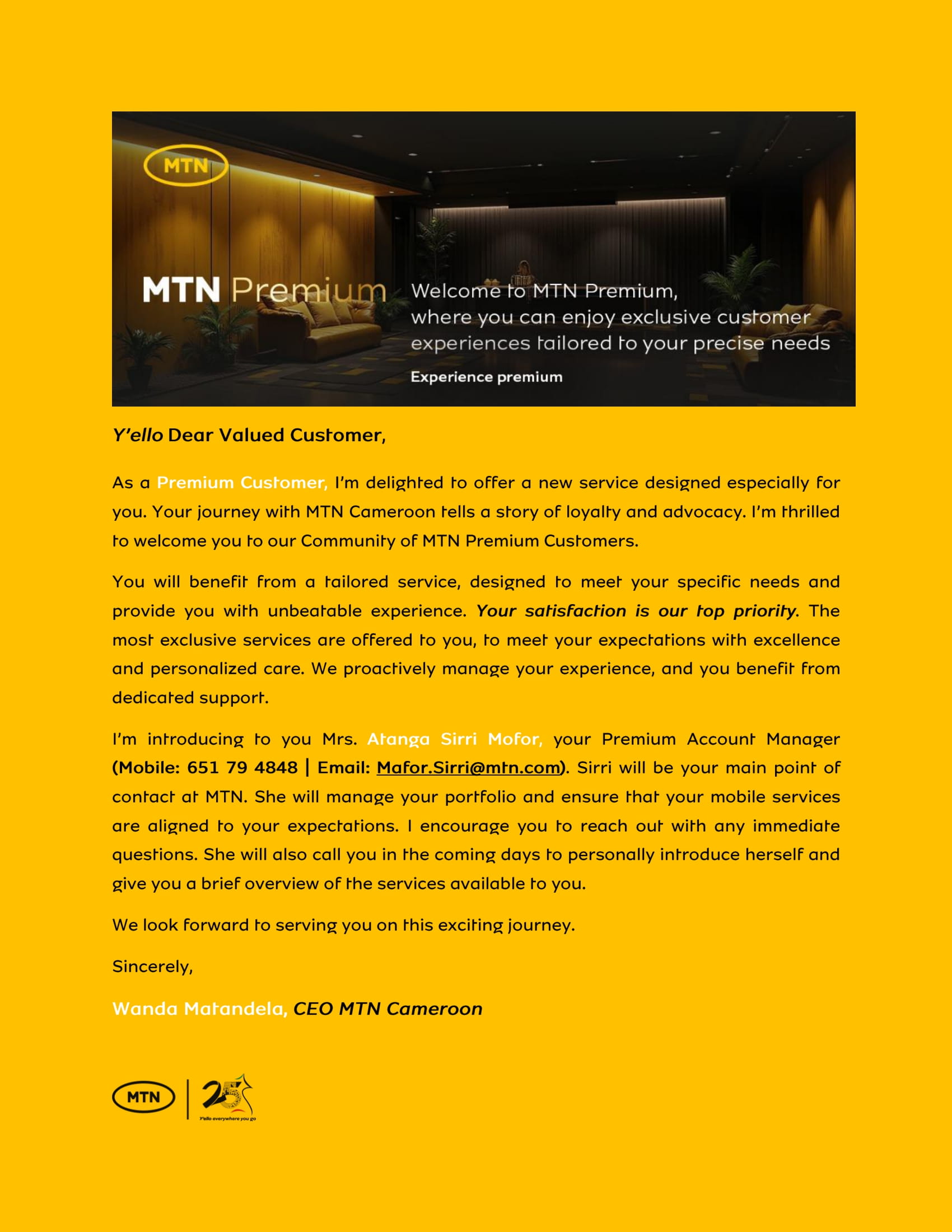 Welcome message from MTN’s CEO to Premium Customers – MTN Cameroon